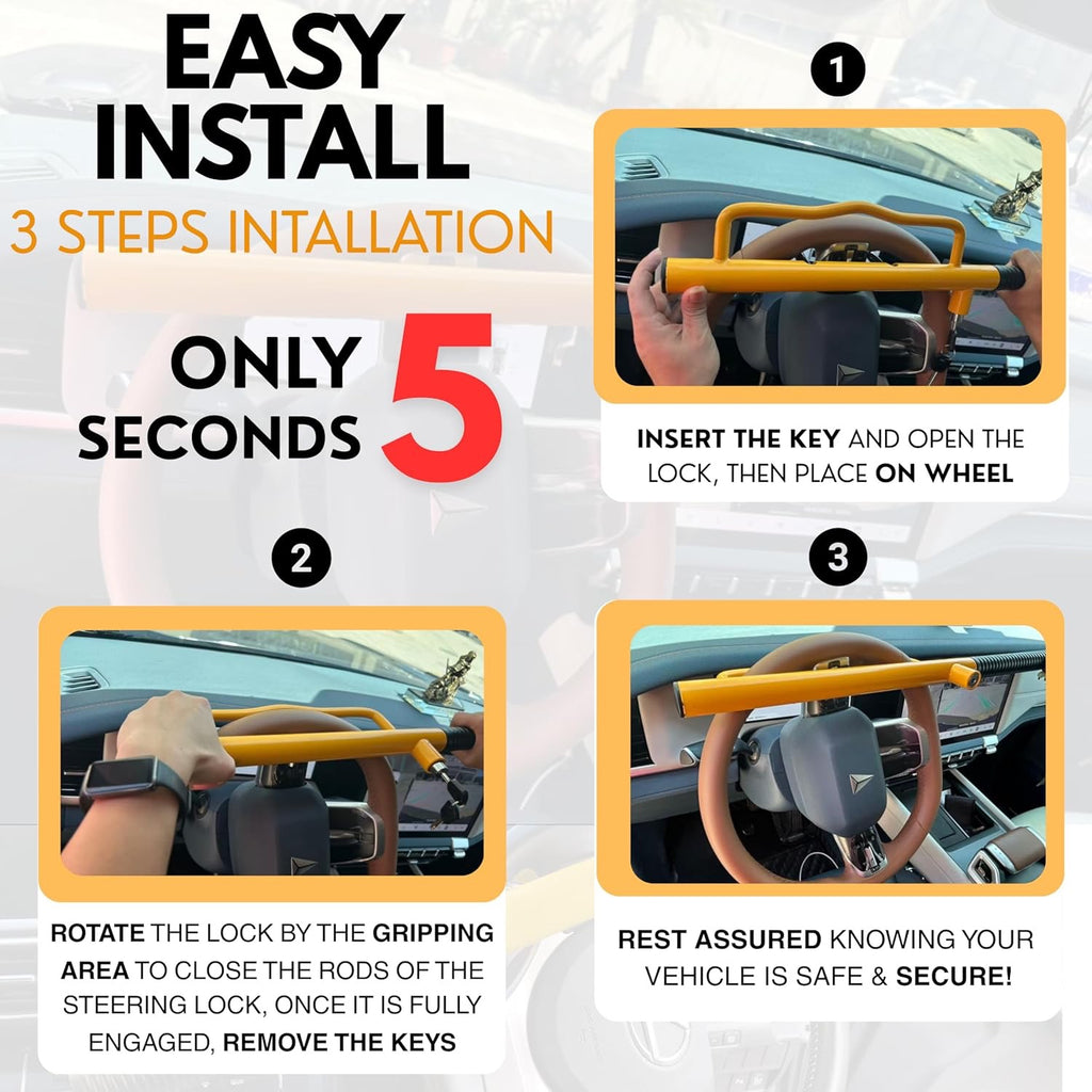 Heavy Duty Steering Wheel Lock for imported Cars, SUVs & Trucks – Ramhi