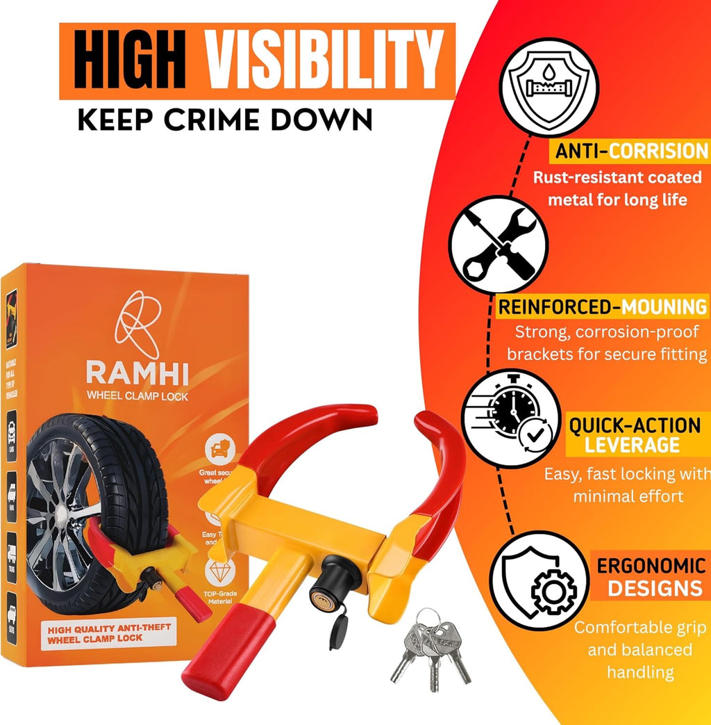 Universal Anti-Theft & Heavy-Duty Wheel Clamp Lock – Ramhi